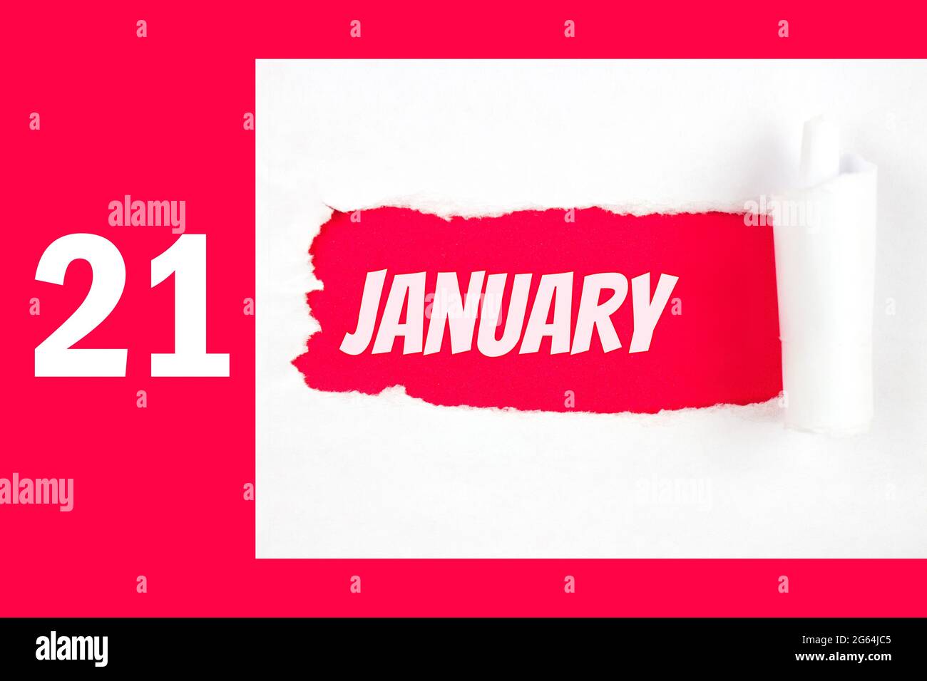 January 21st . Day 21 of month, Calendar date. Red Hole in the white ...