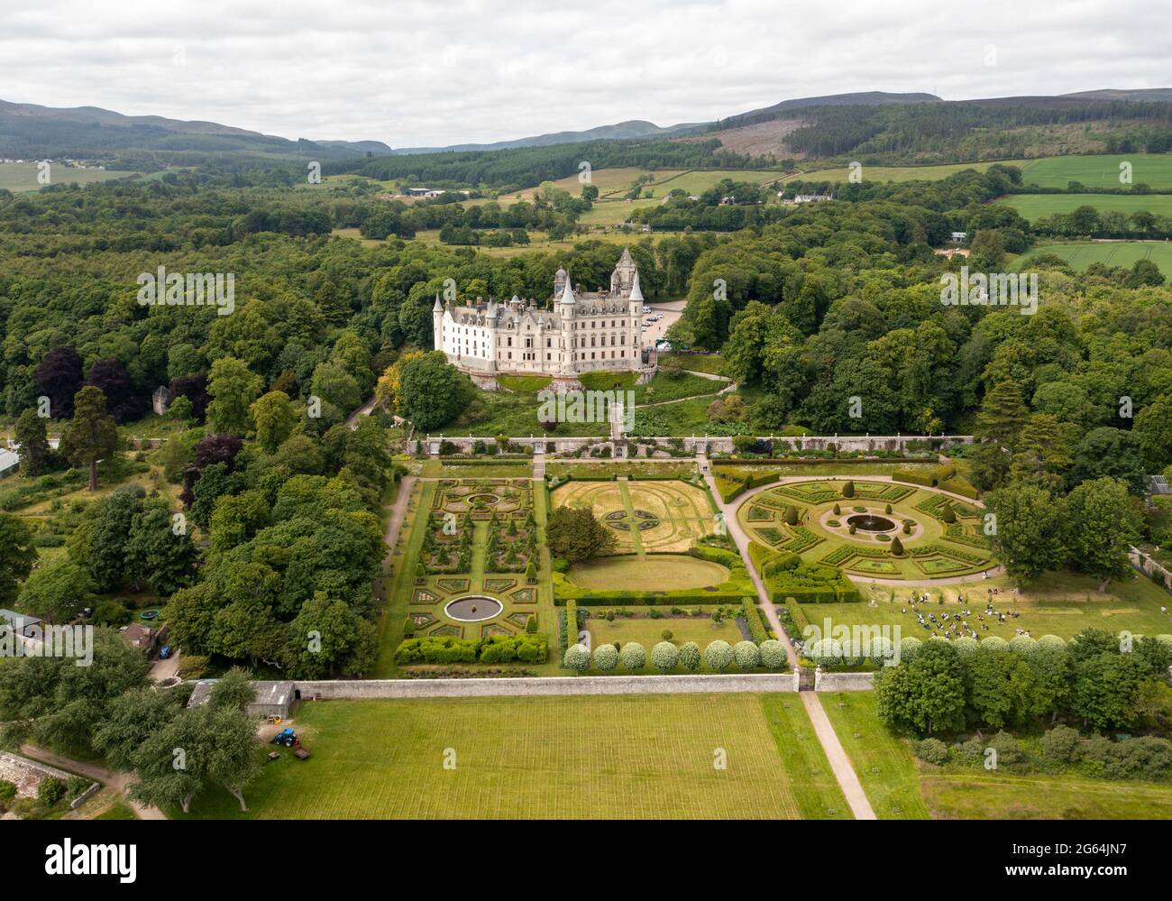 Aerial view of Dunrobin Castle, Golspie, Sutherland, Scotland, Home of ...