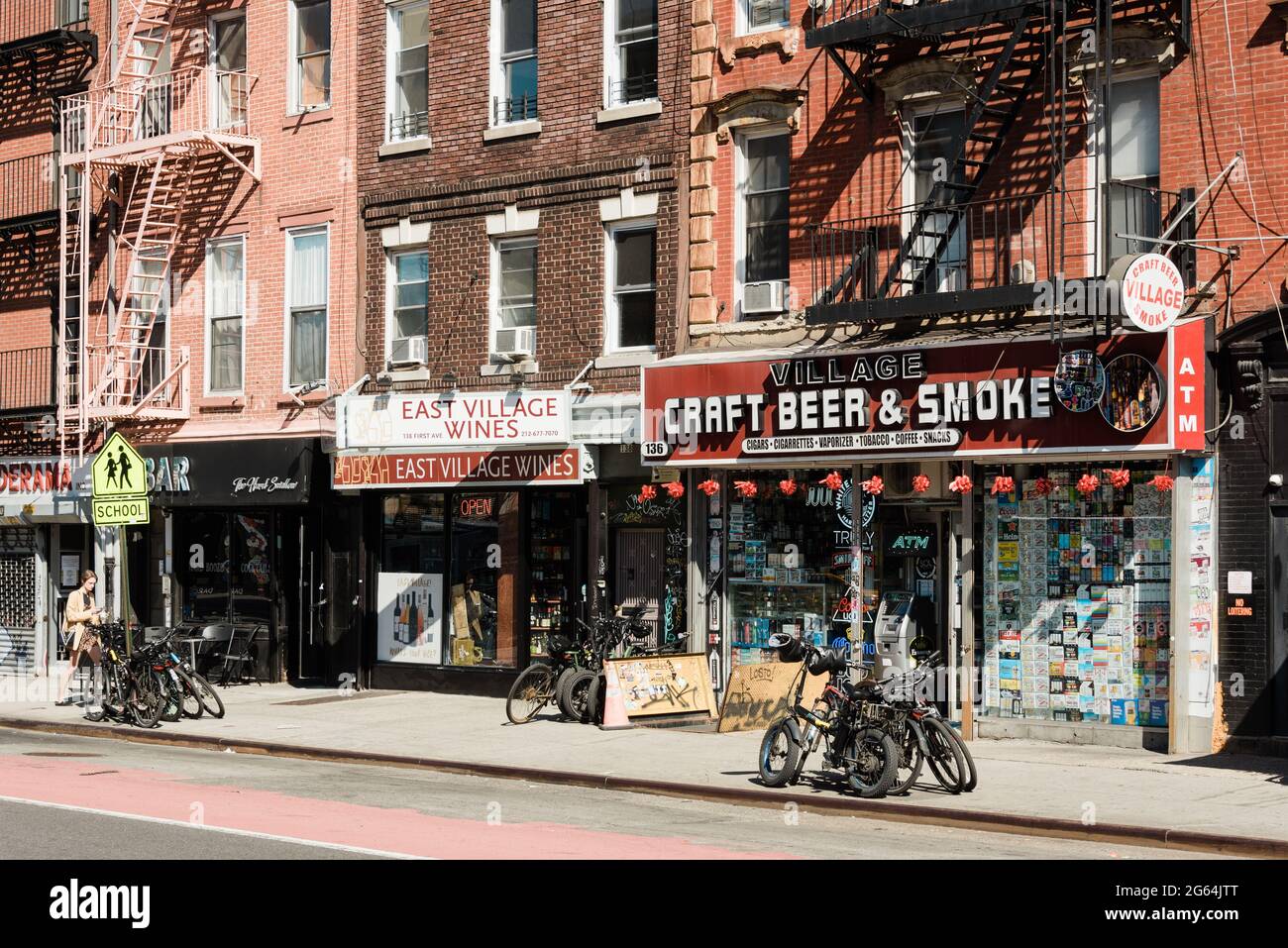 Businesses on 1st Avenue in the East Village, Manhattan, New York City ...