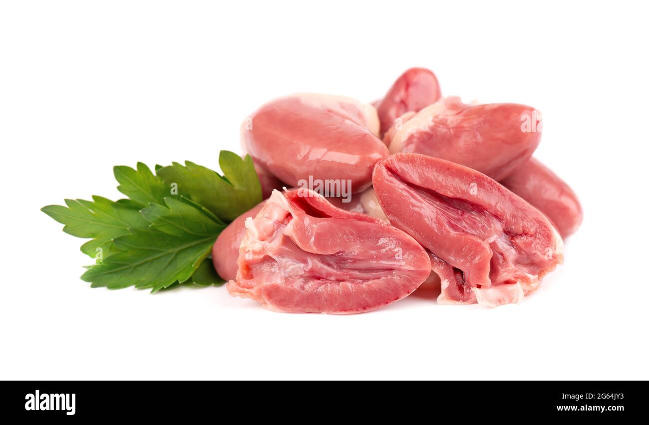 Chicken hearts raw isolated on white background. Fresh chicken broiler ...