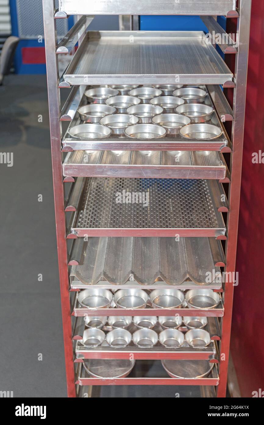 Metal Baking Trays at Cart in Bakery Kitchen Production Stock Photo - Alamy