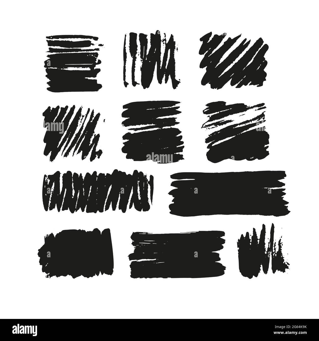 Set of black vector brush strokes of paint on white background ...