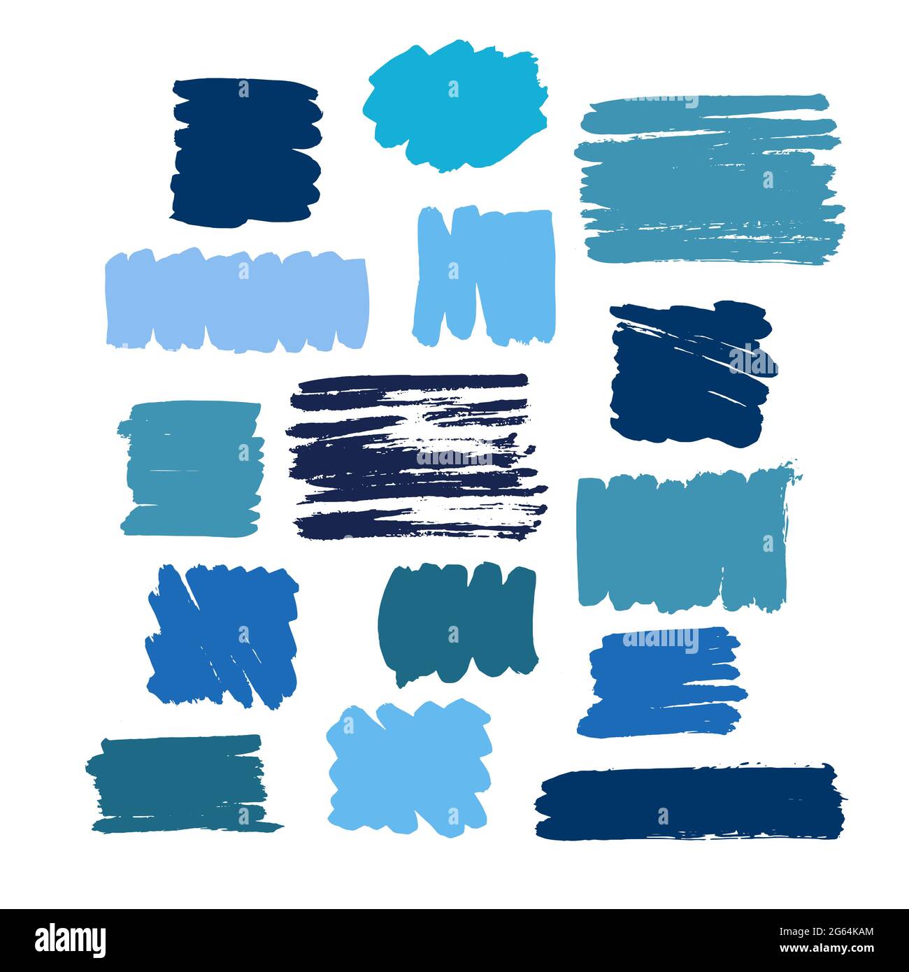 Set of blue vector brush strokes of paint on white background ...