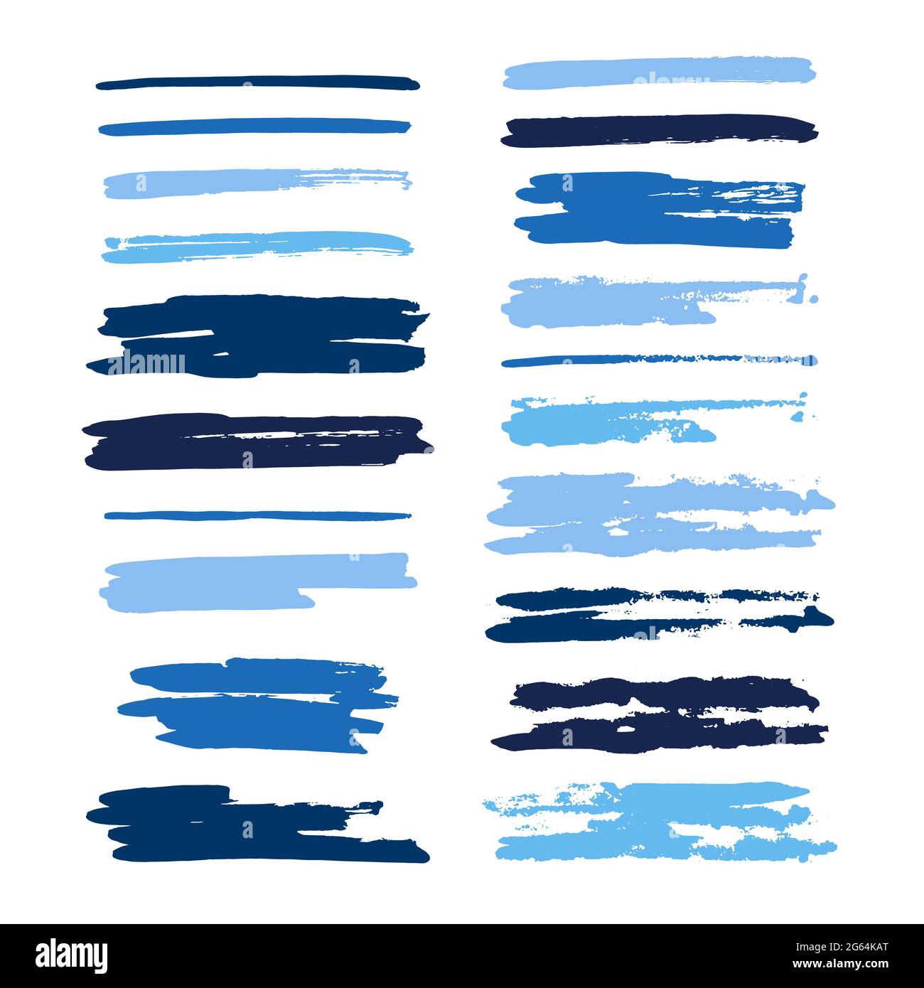 Set of blue vector brush strokes of paint on white background ...