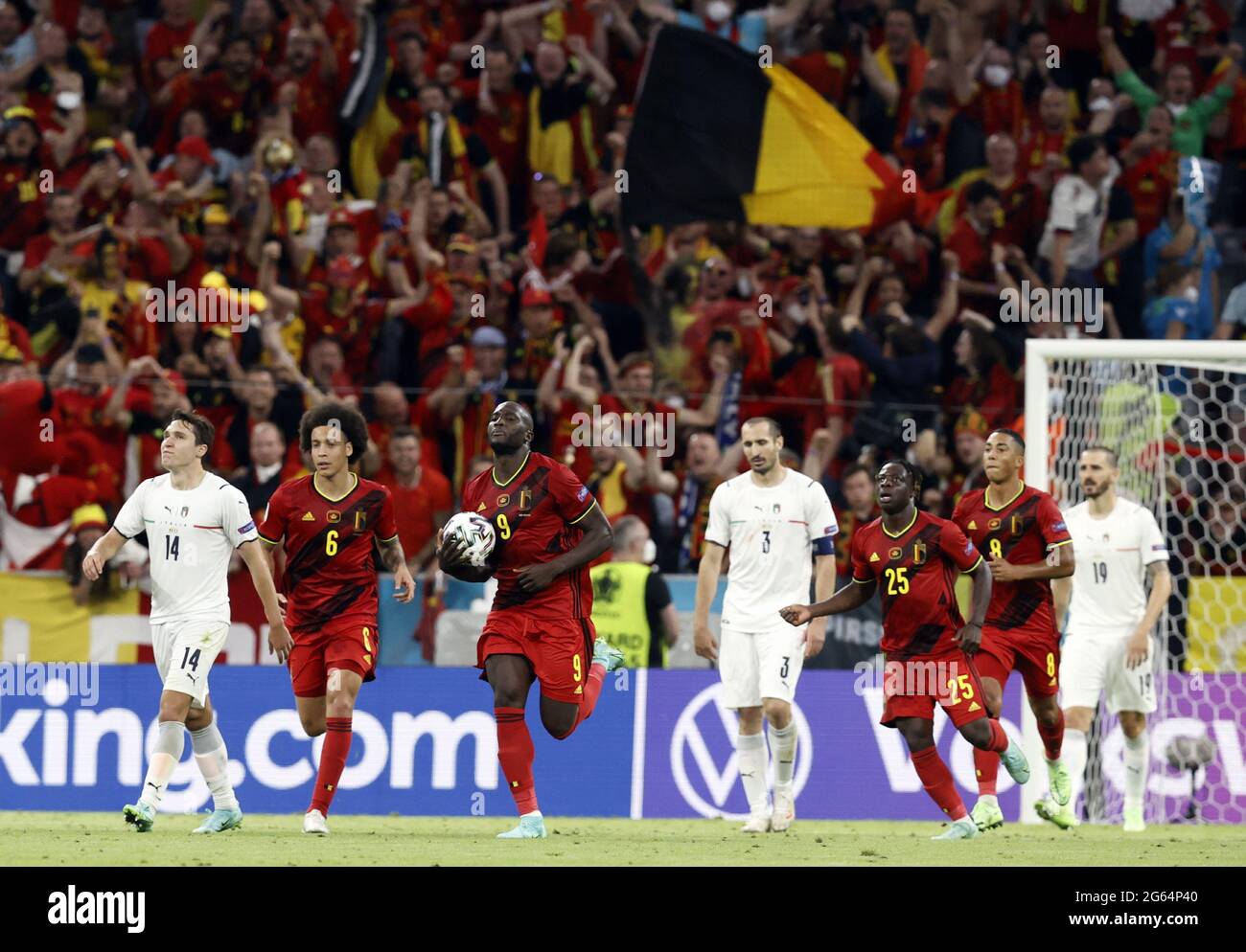 Belgium's Romelu Lukaku celebrates after scoring a penalty during the ...