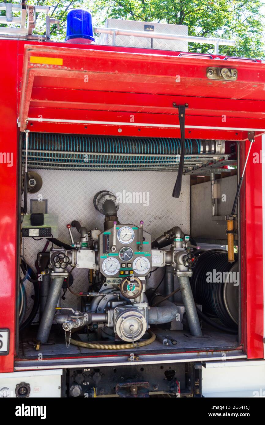 Fire engine appliance inside truck rear part displayed at ...