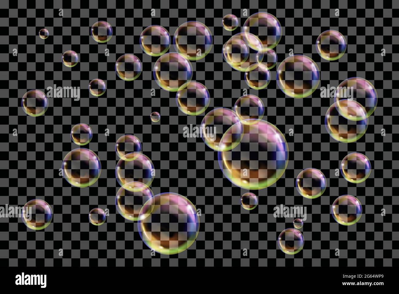 Reaistic colored balls.Vector texture.Flying transparent soap bubbles ...