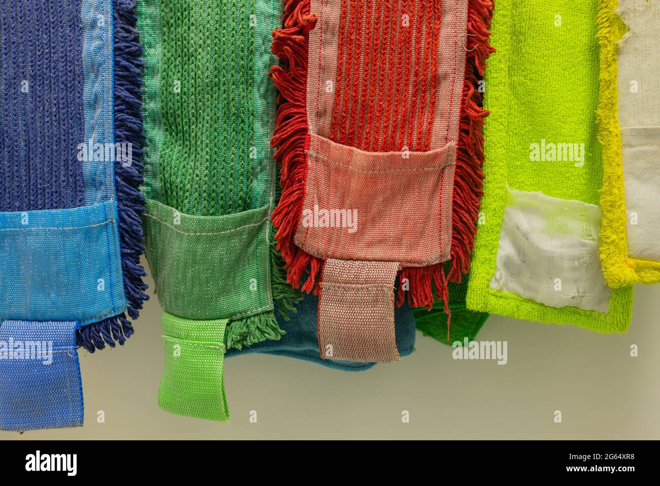 striped fiber mop for cleaning floor hanging in the washroom Stock ...