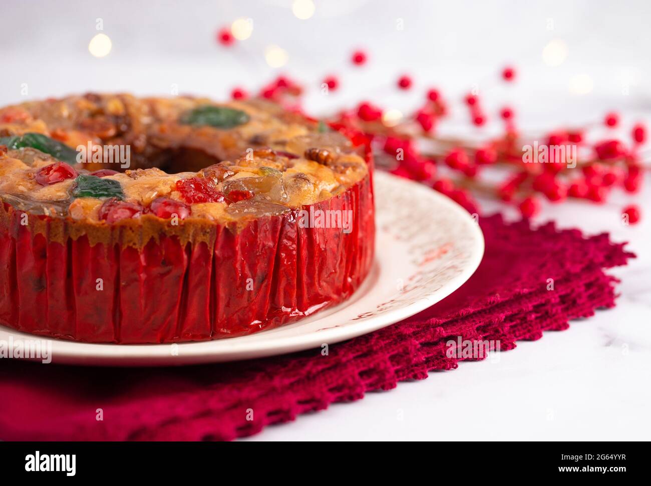 Round Fruit Cake with Cherries Pineapples and Nuts Elegant Platter ...