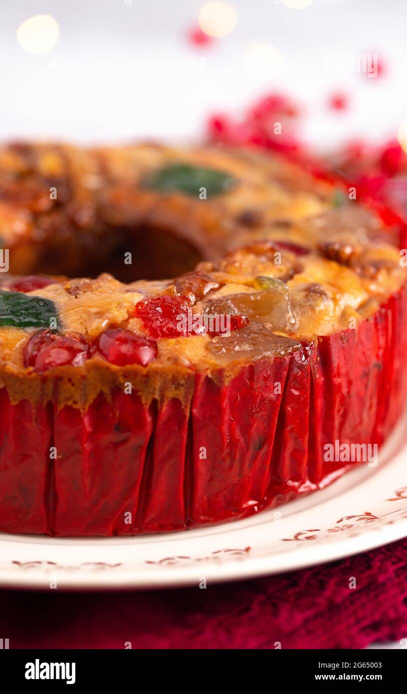 Round Fruit Cake with Cherries Pineapples and Nuts Elegant Platter ...
