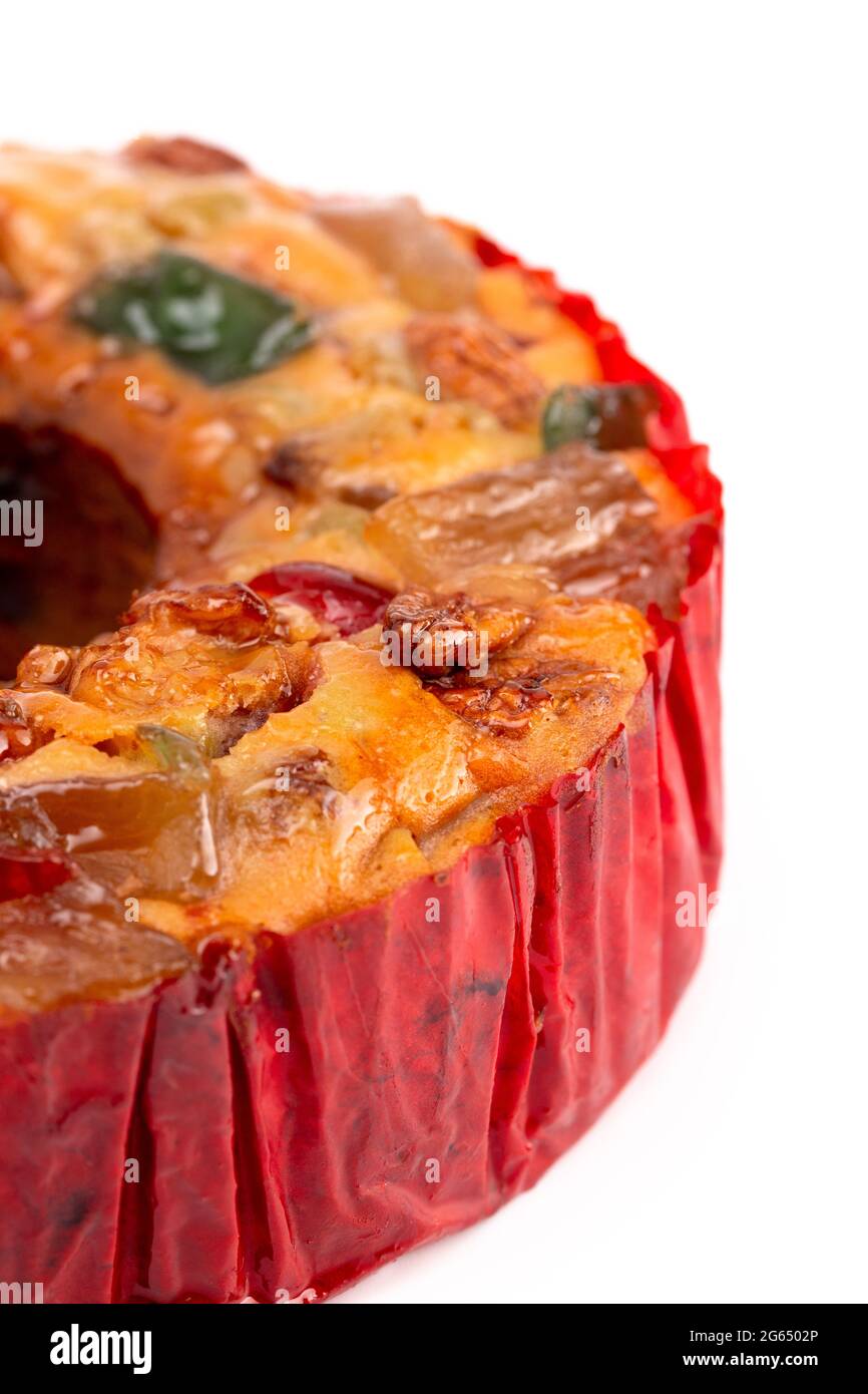 Round Fruit Cake with Cherries Pineapples and Nuts on a White ...