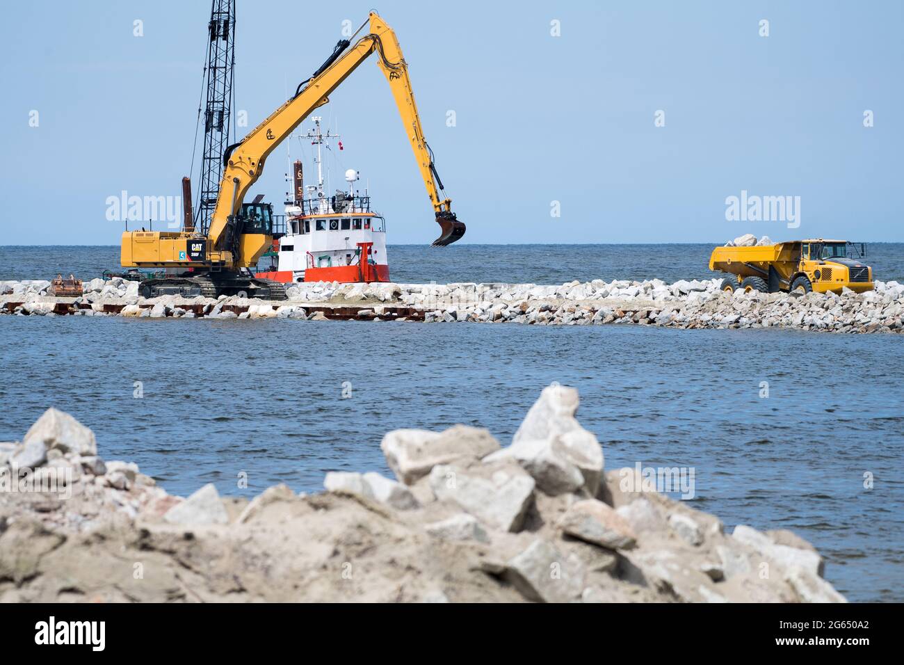 Construction site on the Vistula Spit canal which connect port of ...