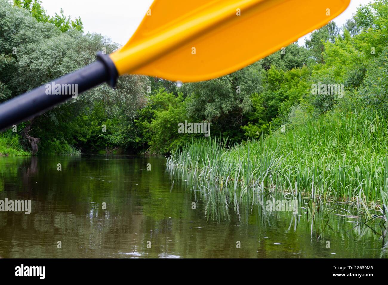 Paddle for yellow rowing on the water while kayaking on the river, in ...