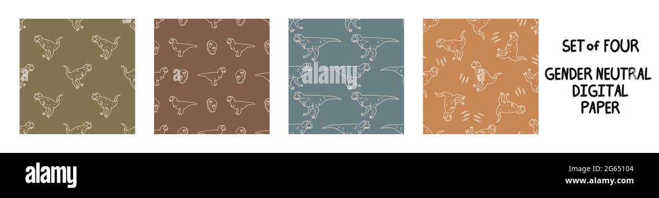 Seemless background allosaurus dinosaur set of 4 patterns. Whimsical ...
