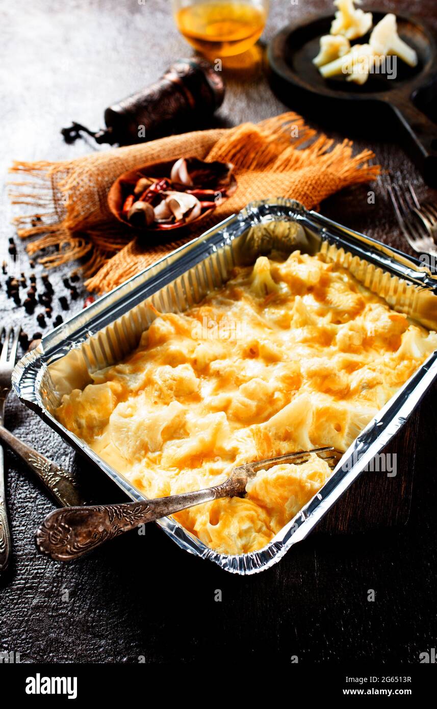 cauliflower and asparagus casserole with eggs and cheese Stock Photo ...