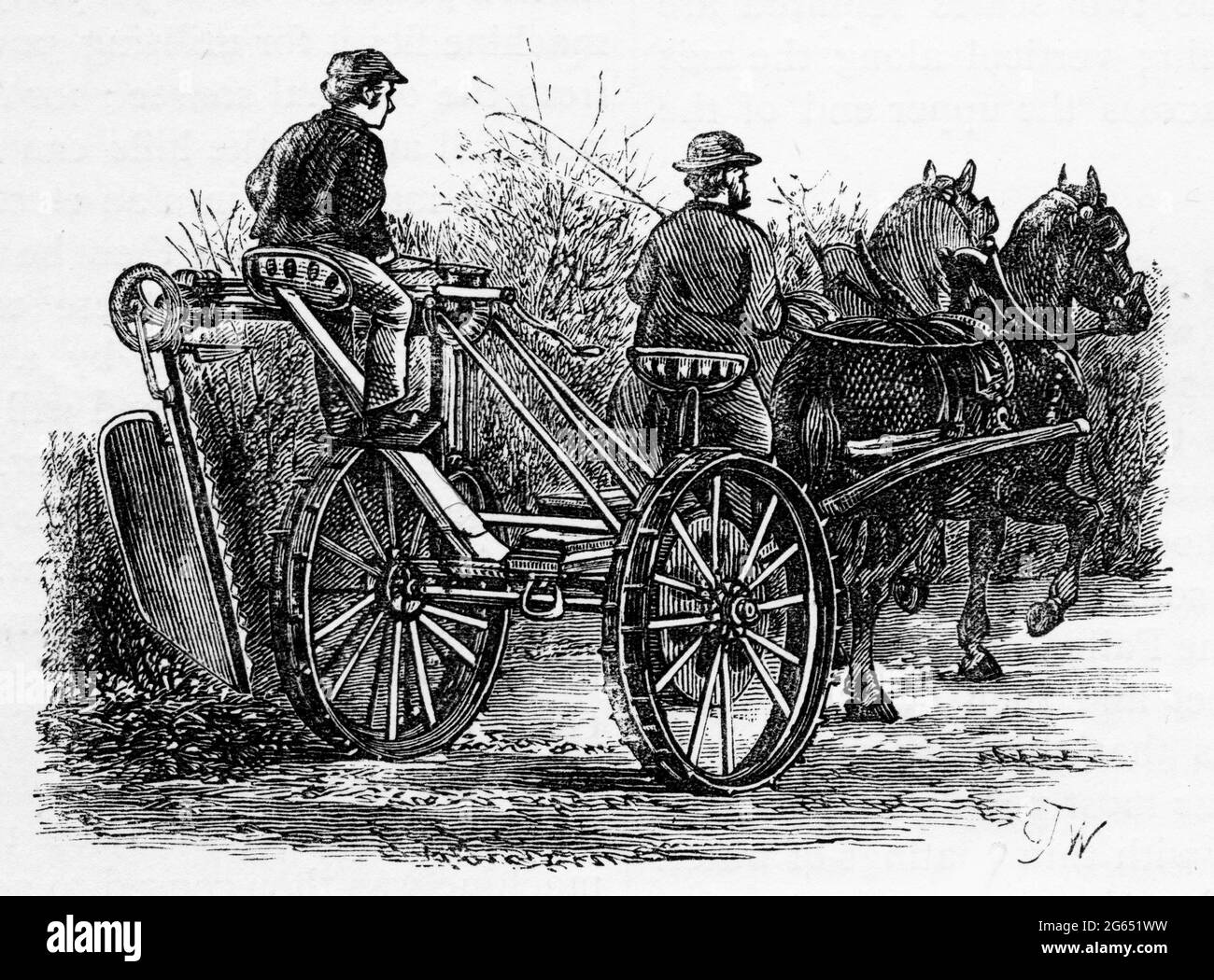 Engraving of a hedge cutting machine, circa 1880 Stock Photo - Alamy