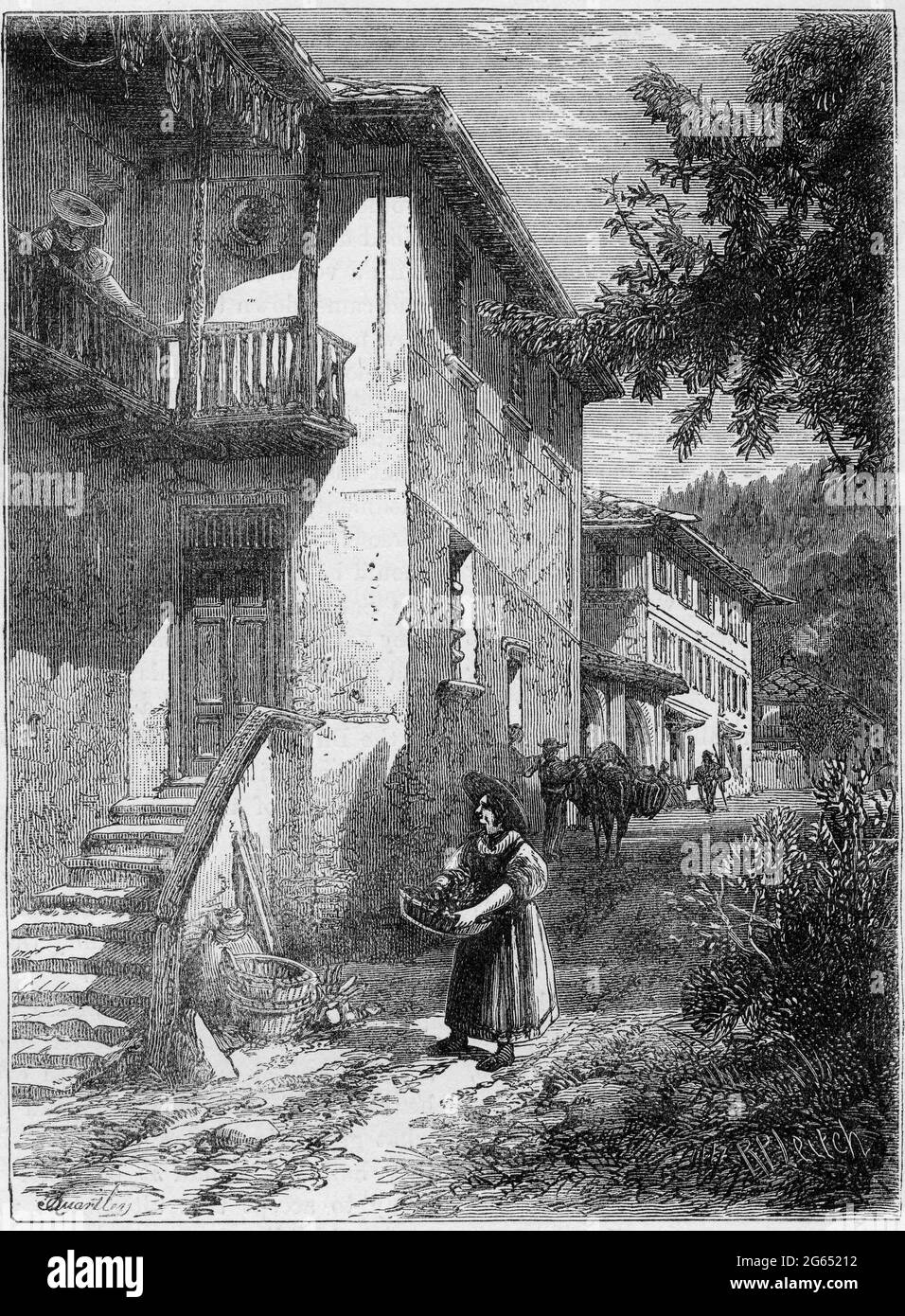 Engraving of the village, Androgna, Italy in the 1500s Stock Photo - Alamy