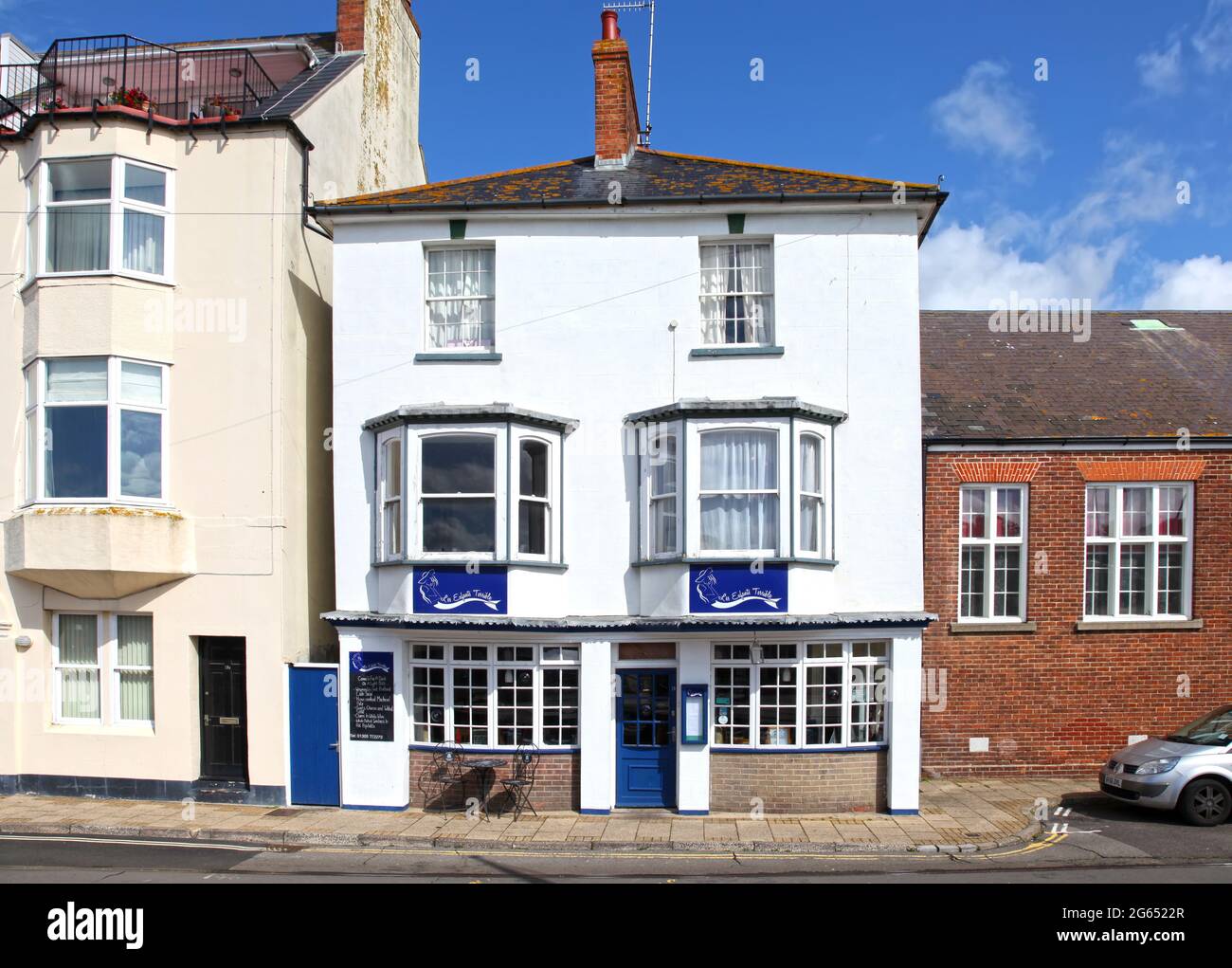 Fish and chip shop in Weymouth Old Town in Dorset, England Stock Photo ...