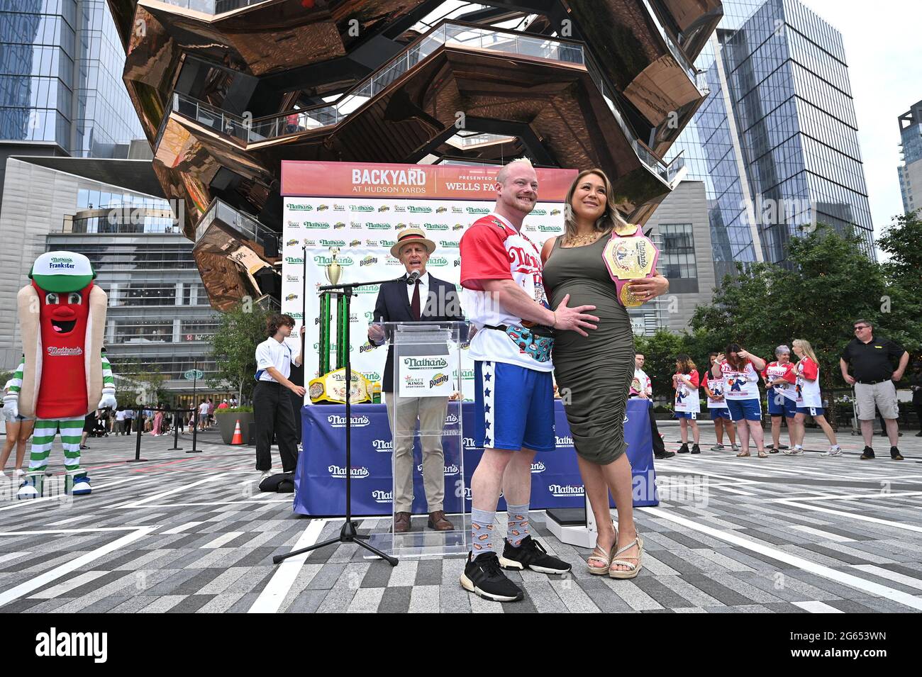 New York, USA. 02nd July, 2021. Host George Shea introduces competitive ...