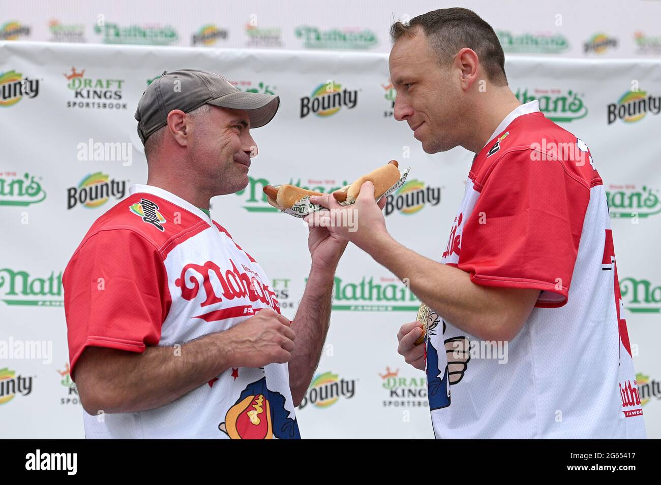 New York, USA. 02nd July, 2021. (L-R) Second ranked competitive eater ...