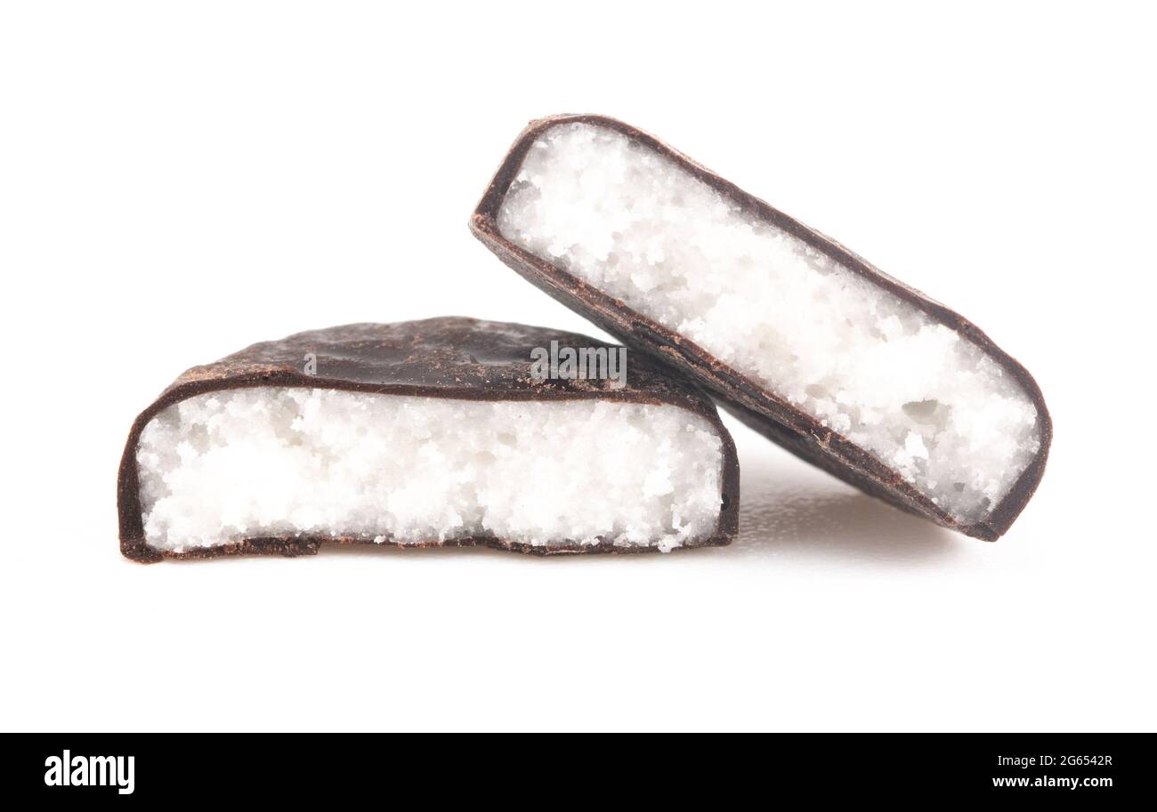 A Coconut Patty Covered in Chocolate on a White Background Stock Photo ...