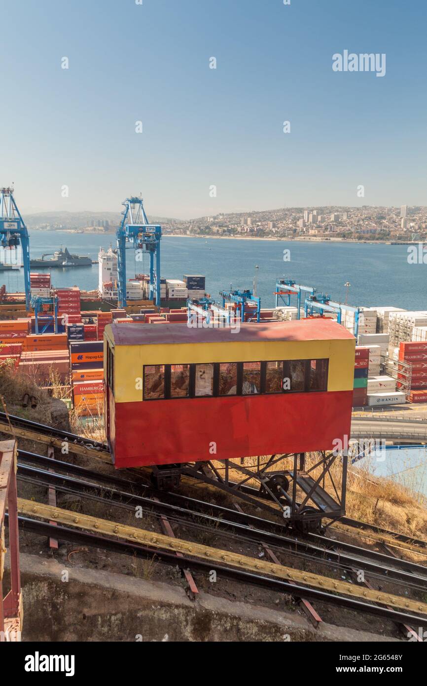 VALPARAISO, CHILE - MARCH 29, 2015: Passenger carriage of funicular ...