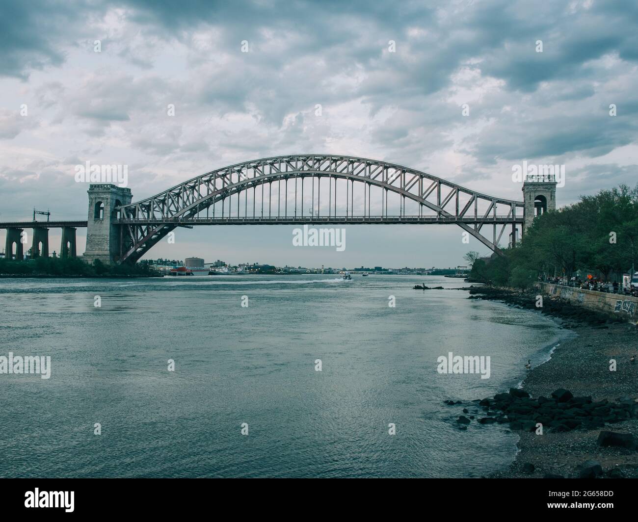 The Hells Gate Bridge over the East River, seen from Astoria, Queens ...