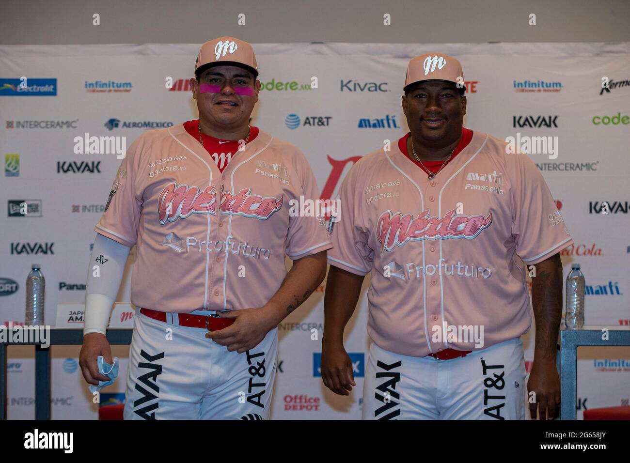 Mexico City, Mexico, July 2, 2021: Players Japhet Amador and Jose ...