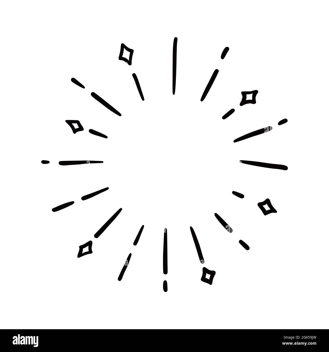 Hand drawn sunburst shine ray and sparkle element. Doodle sketch style ...