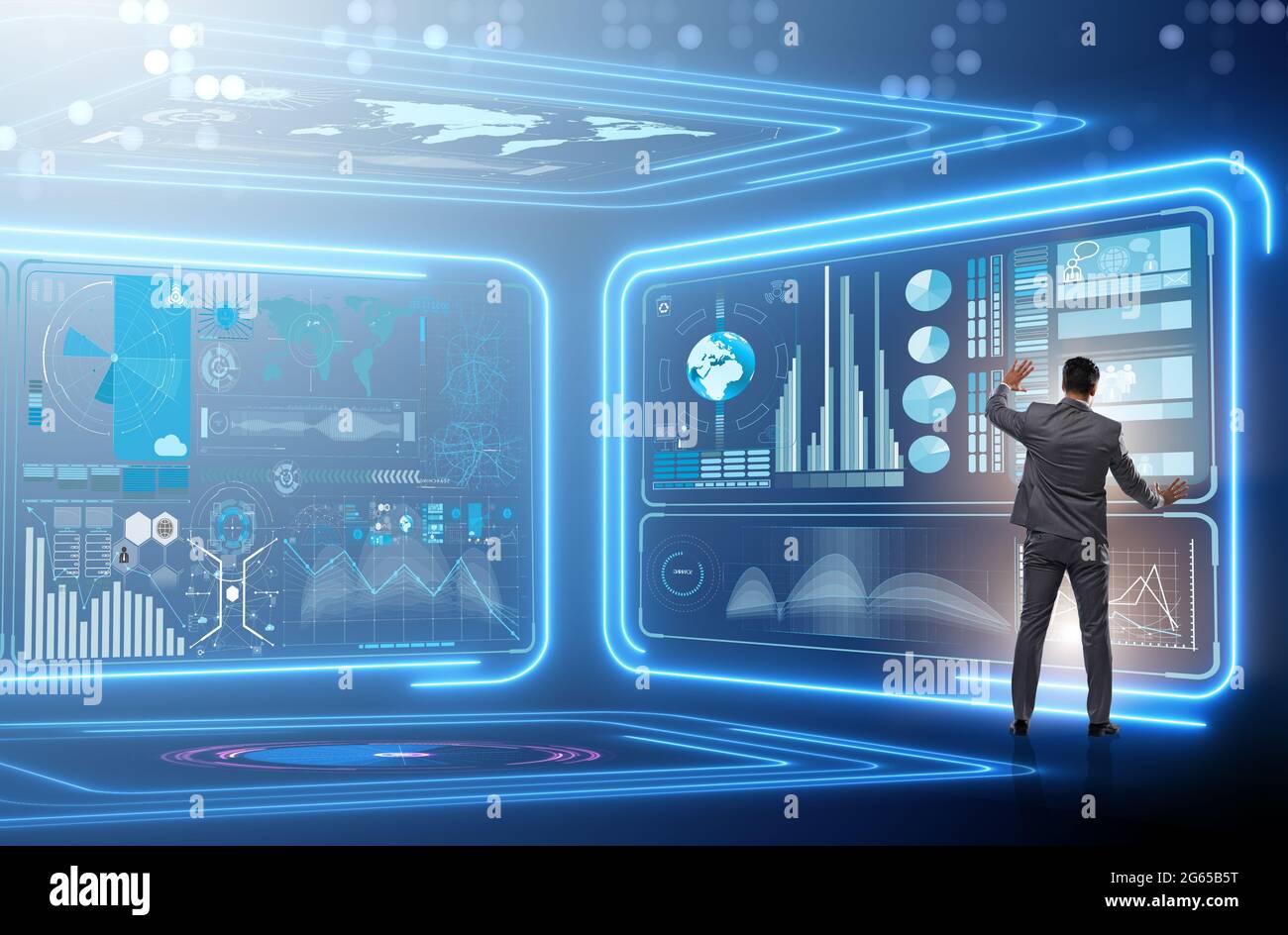 The man pressing virtual button in data mining concept Stock Photo - Alamy