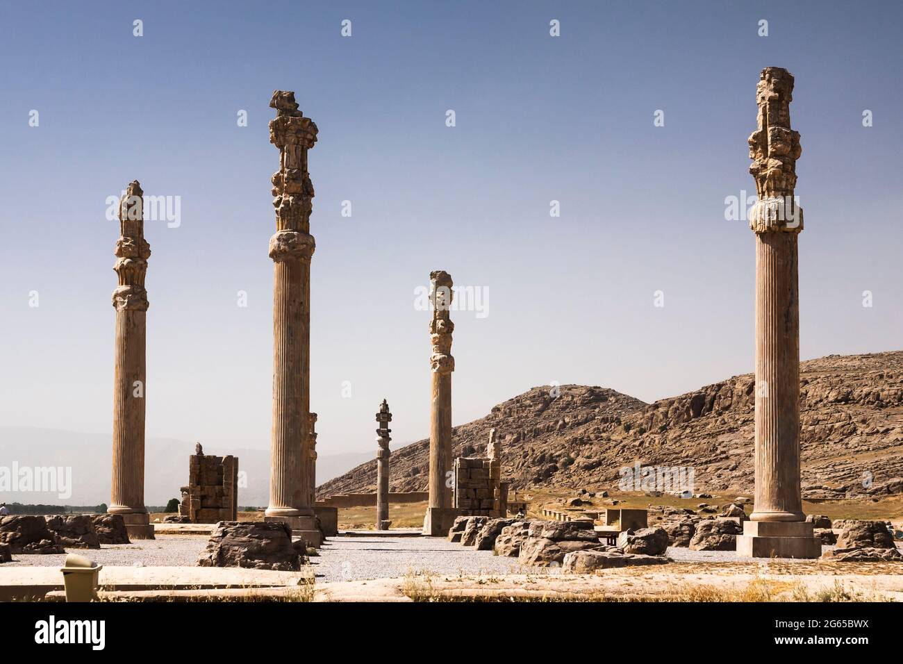 Persepolis, massive stone pillars of Apadana ruins, capital of ...