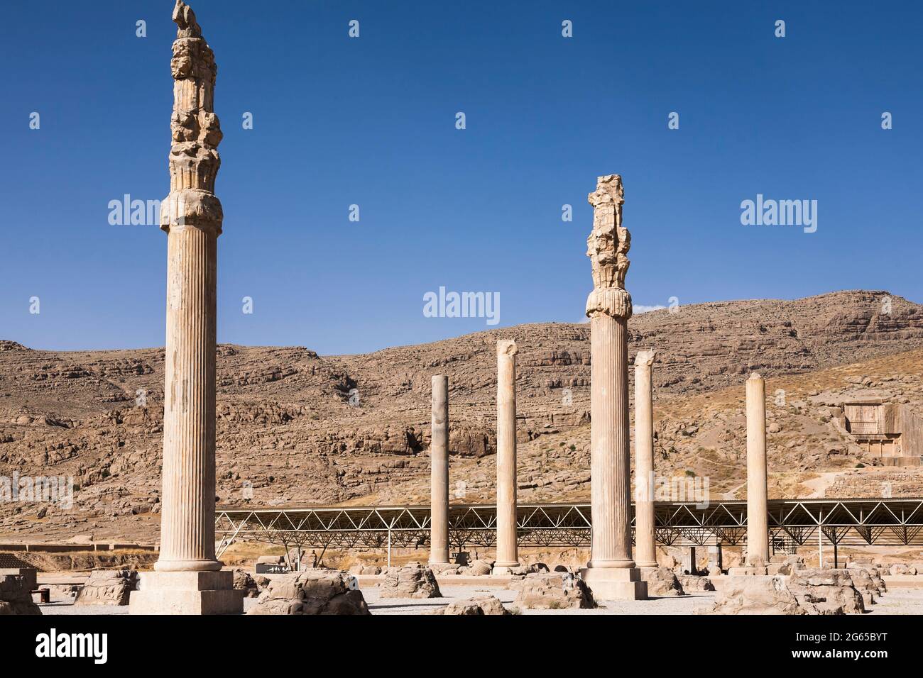 Persepolis, massive stone pillars of Apadana ruins, capital of ...