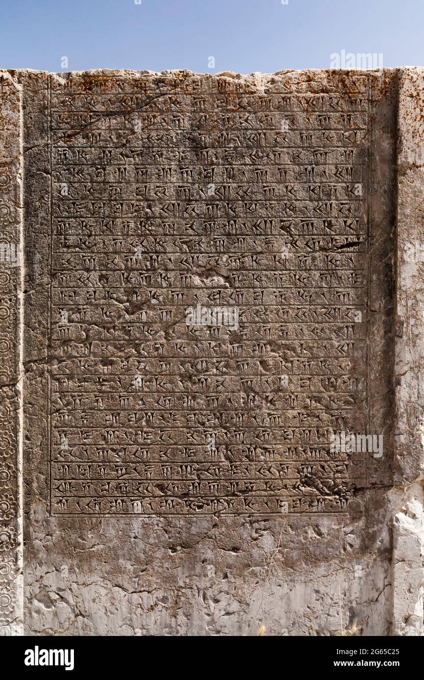 Persepolis, cuneiform inscription of Apadana ruins, capital of ...