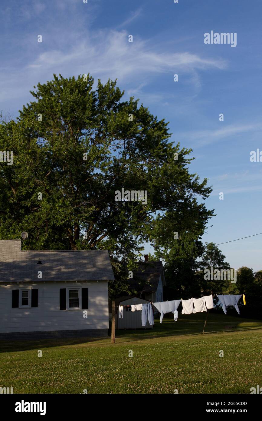 Clothes drying in the wind on a clothes line hi-res stock photography ...