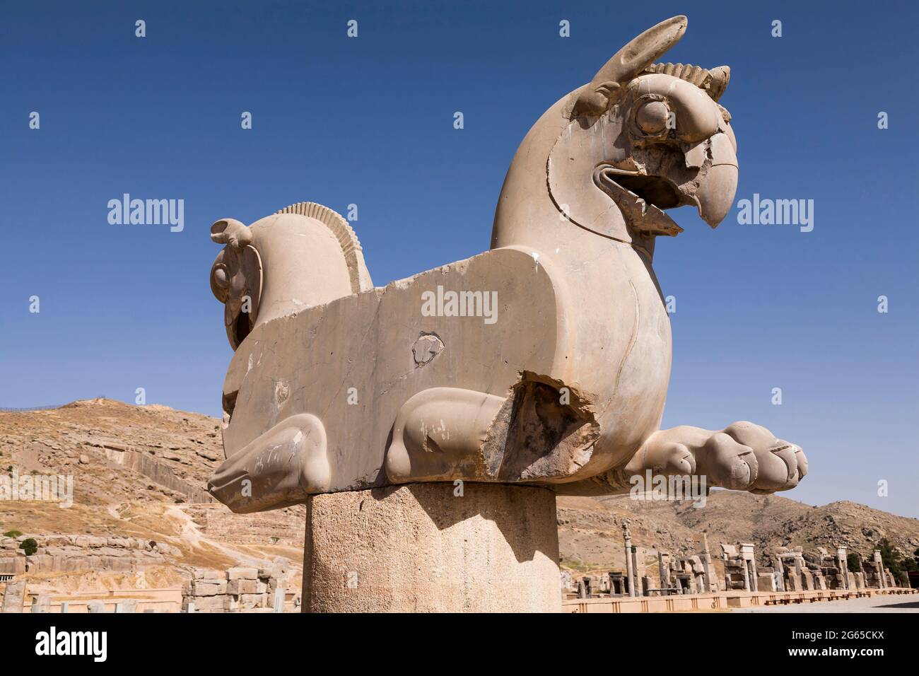Persepolis, double headed homa bird(griffin), stone carving, capital of ...