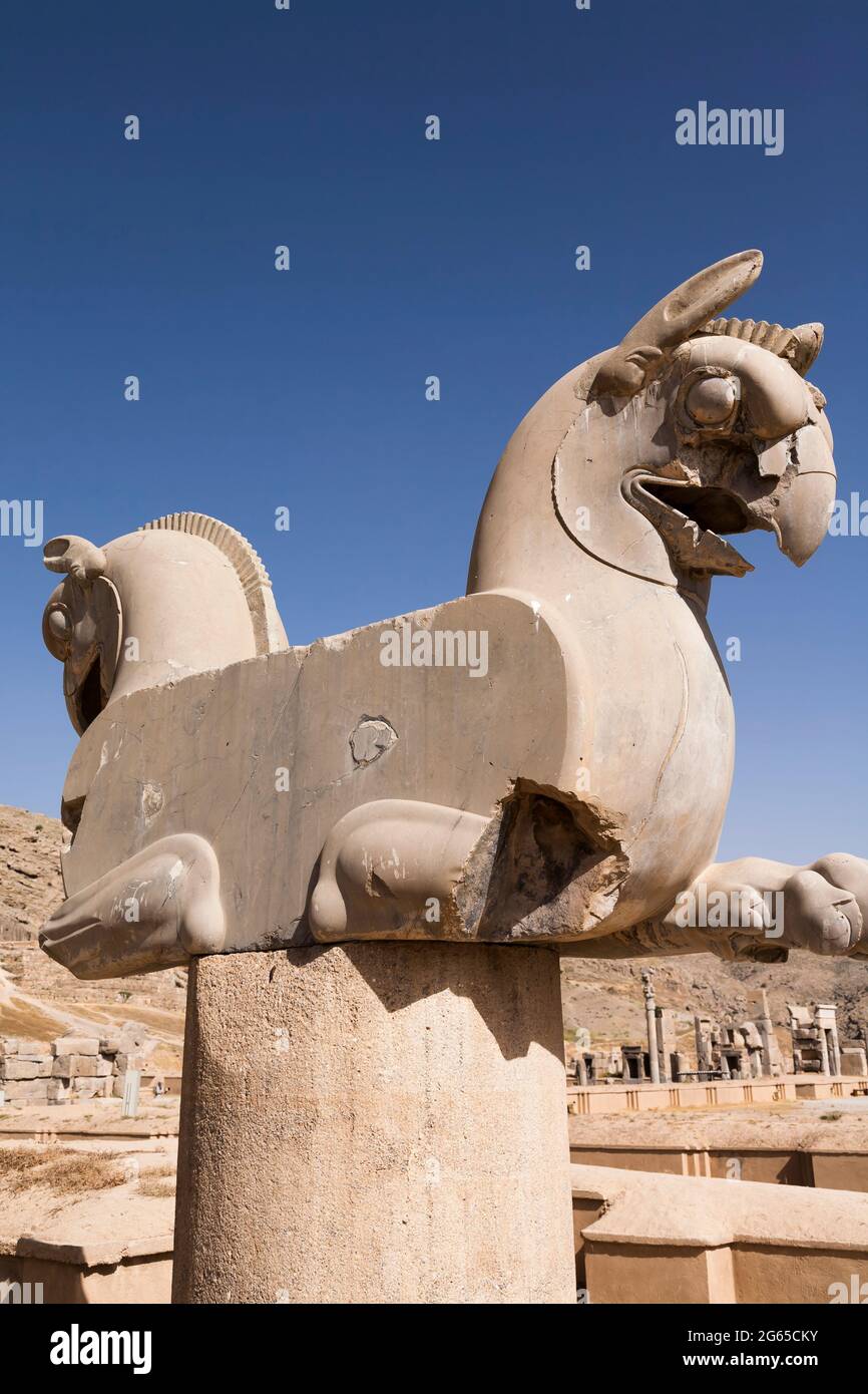 Persepolis, double headed homa bird(griffin), stone carving, capital of ...