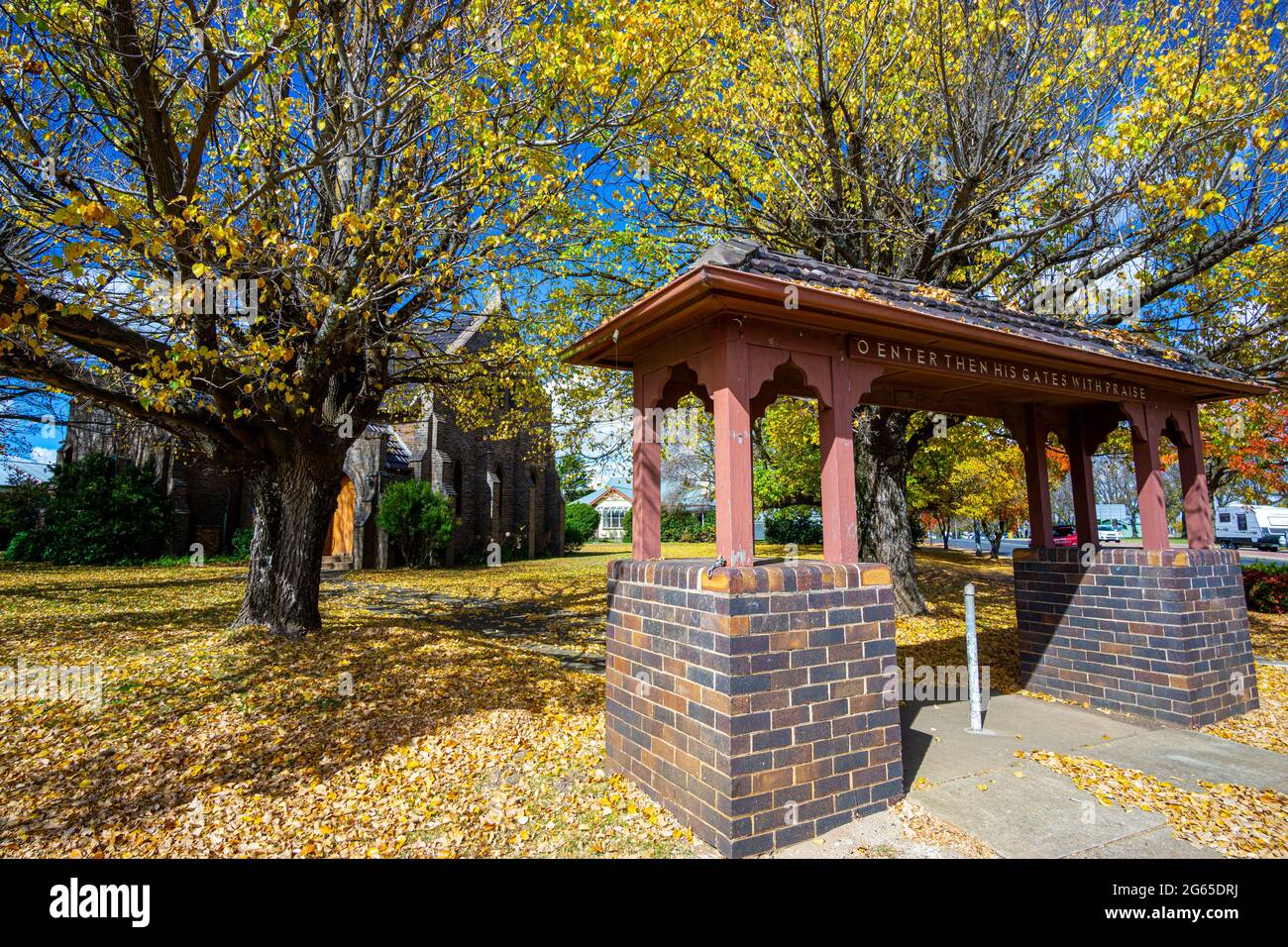 St James Anglican Church surrounded by trees with colourful autumn ...
