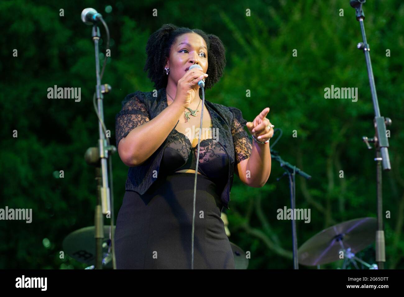 Madrid, Spain. 02nd July, 2021. Singer Erin Corine performs during the ...