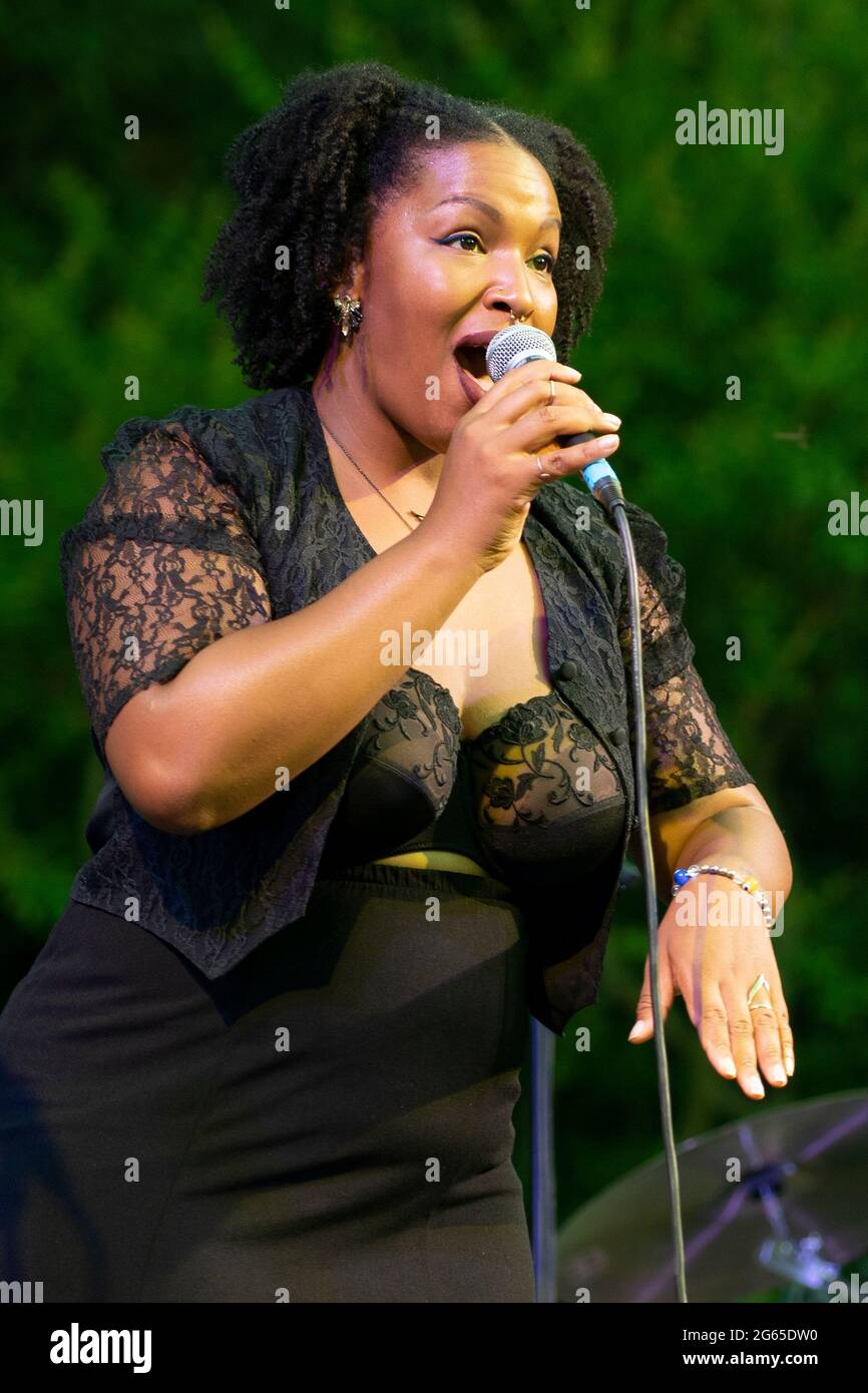 Madrid, Spain. 02nd July, 2021. Singer Erin Corine performs during the ...