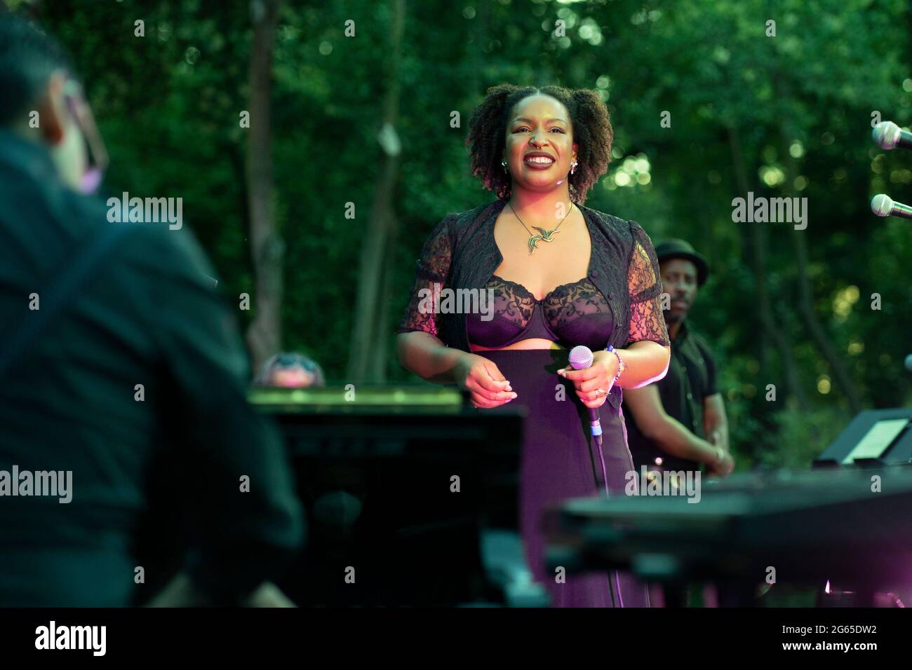 Madrid, Spain. 02nd July, 2021. Singer Erin Corine performs during the ...