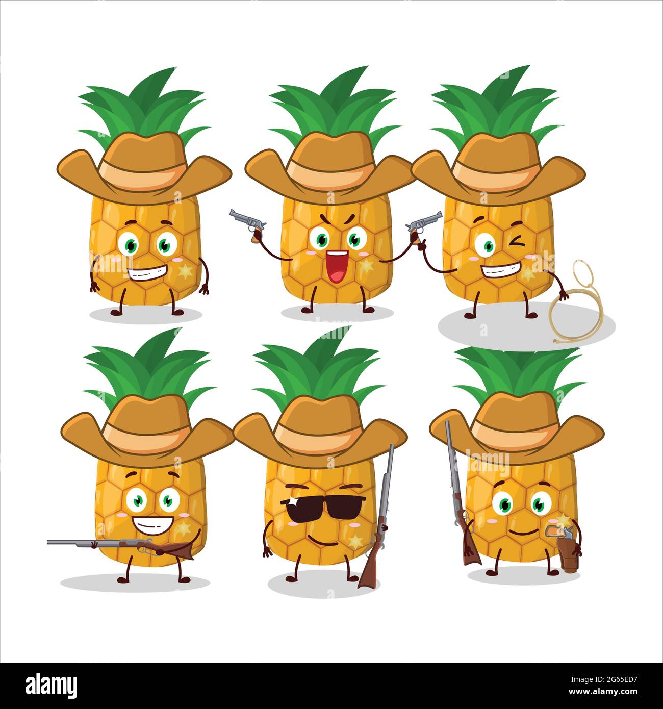 Cool cowboy pineapple cartoon character with a cute hat. Vector ...