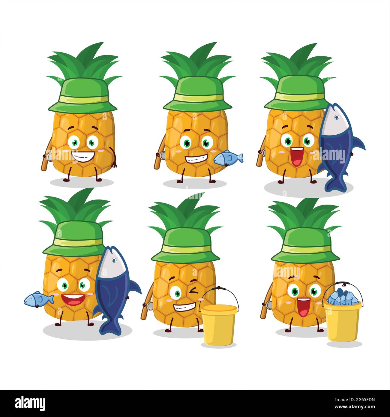 A fisherman pineapple cartoon picture catch a big fish. Vector ...