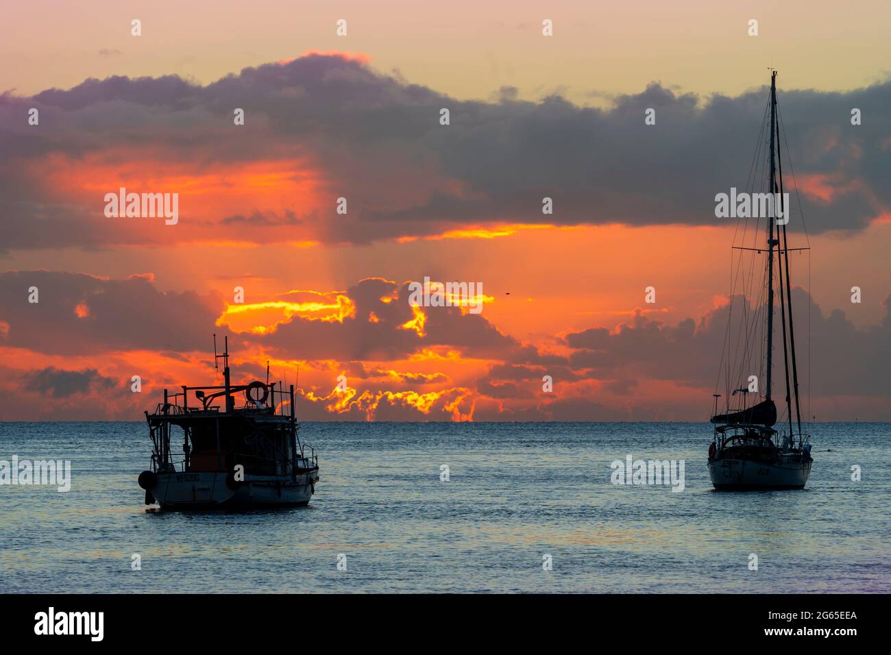 Sailboat anchored in Burrum River at dawn. Burrum Heads, Queensland ...