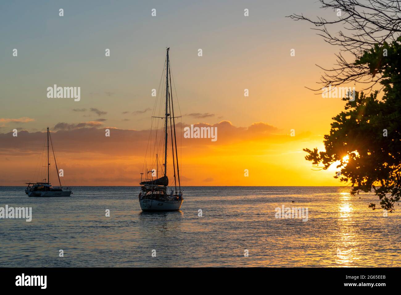 Sailboat anchored in Burrum River at dawn. Burrum Heads, Queensland ...
