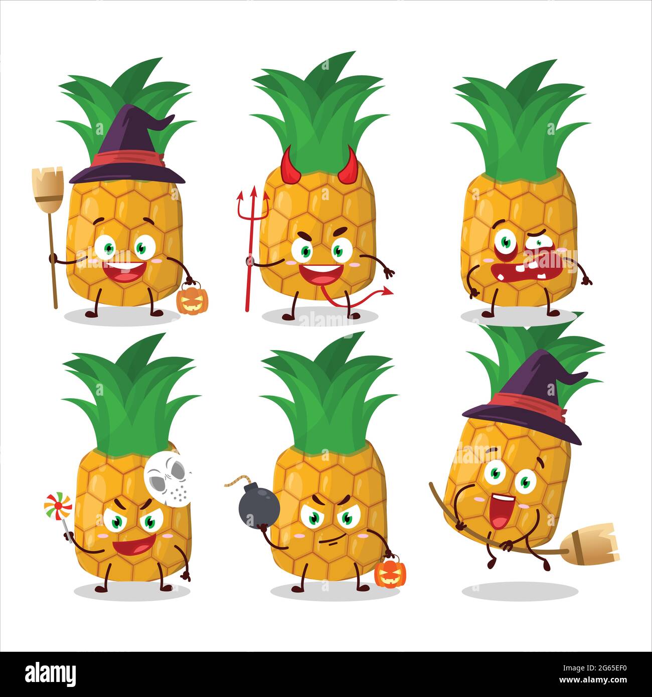Halloween expression emoticons with cartoon character of pineapple ...