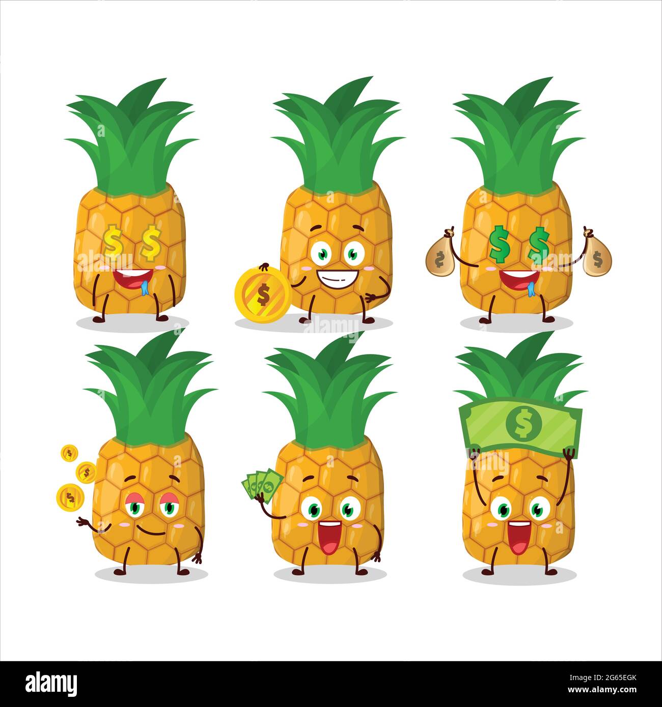 Pineapple cartoon character with cute emoticon bring money. Vector ...