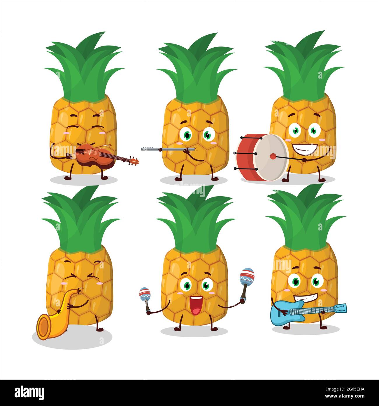 Cartoon character of pineapple playing some musical instruments. Vector ...