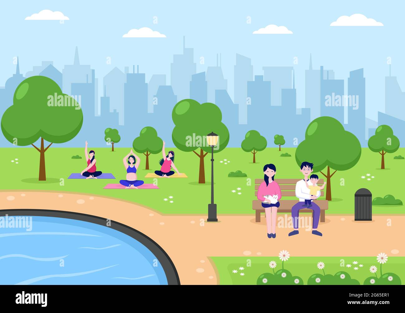 City Park Illustration For People Doing Sport, Relaxing, Playing Or ...
