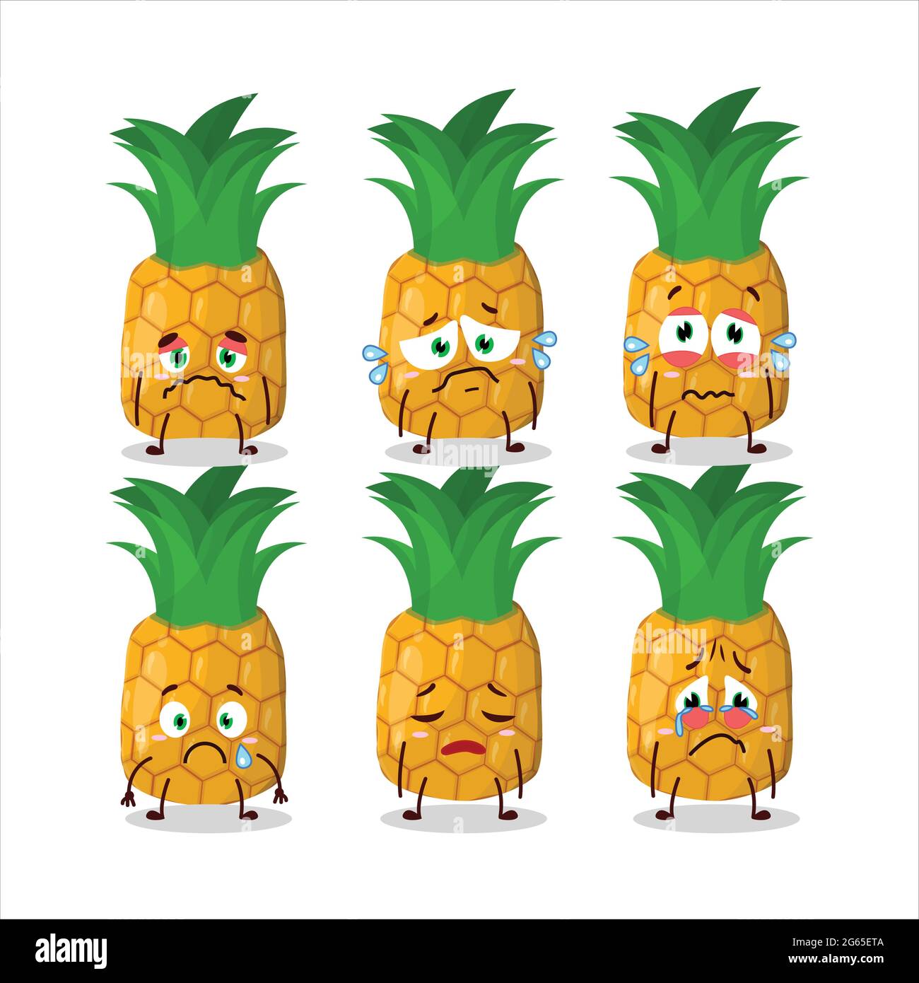 Pineapple cartoon in character with sad expression. Vector illustration ...