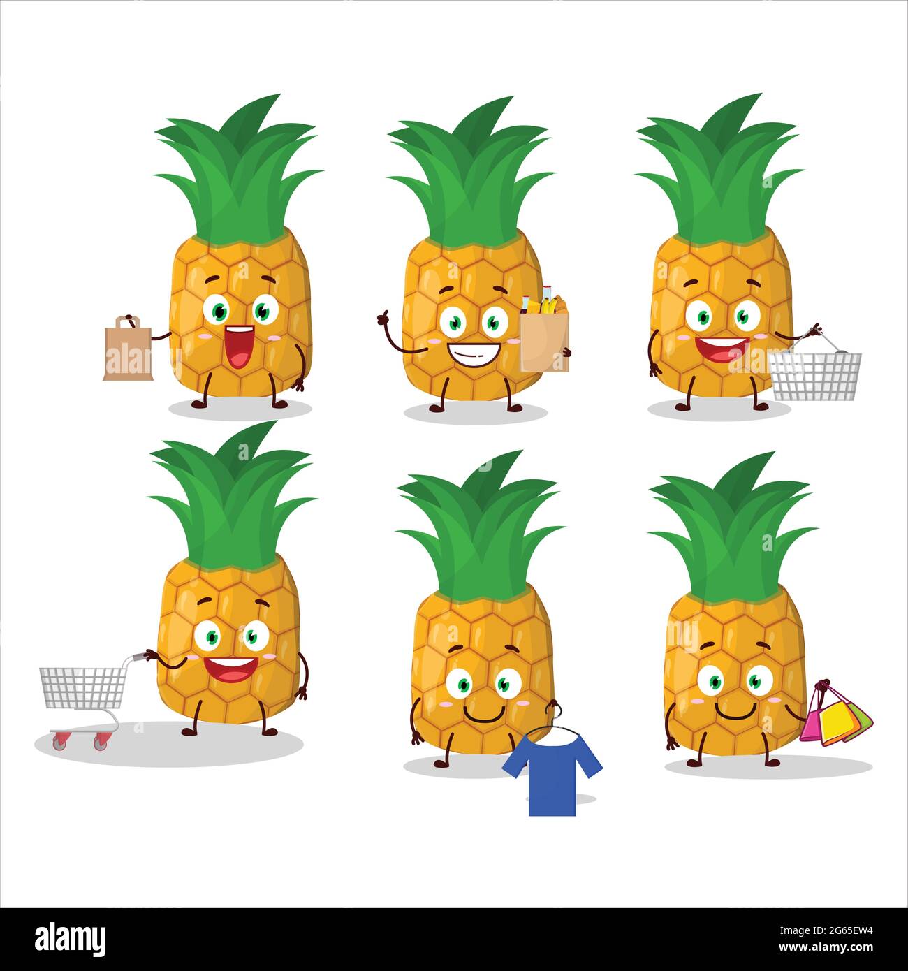 A Rich pineapple mascot design style going shopping. Vector ...